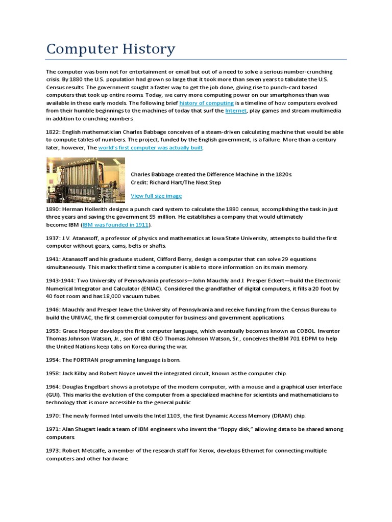 Computer History: History of Computing Internet | PDF | Computer ...