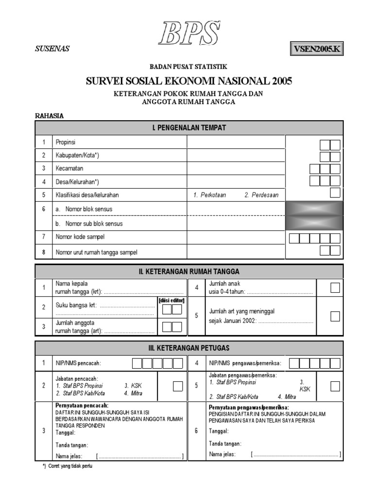 Kuesioner Susenas 05 Kor | PDF