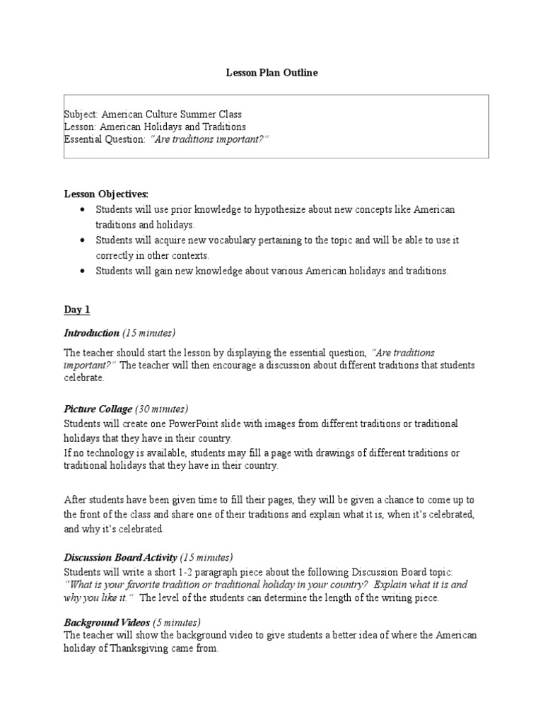 American Holidays Lesson Plan | PDF | Vocabulary | Reading Comprehension