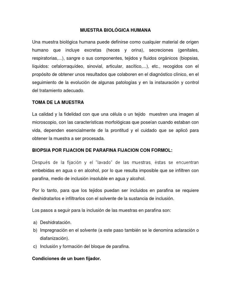 Biopsias y uso de formol en fijación | PDF | Formaldehído | Biopsia