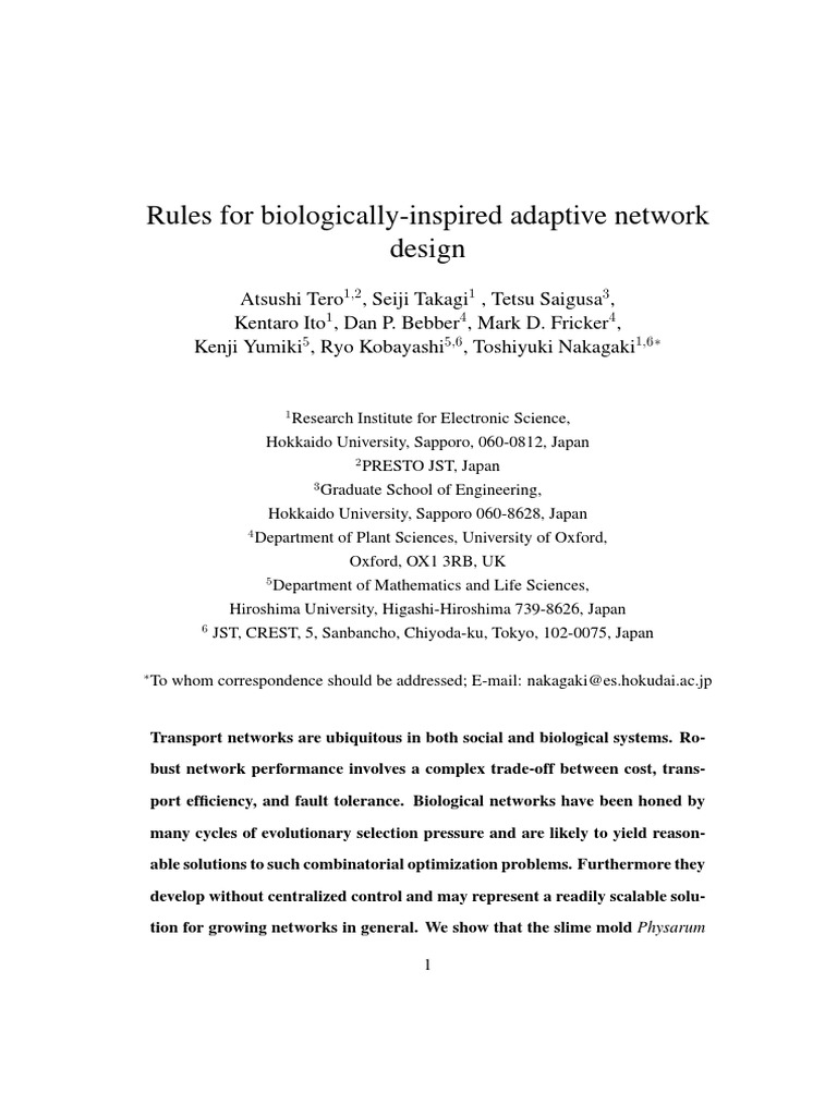 Rules For Biologically-Inspired Adaptive Network Design | PDF | Fault ...