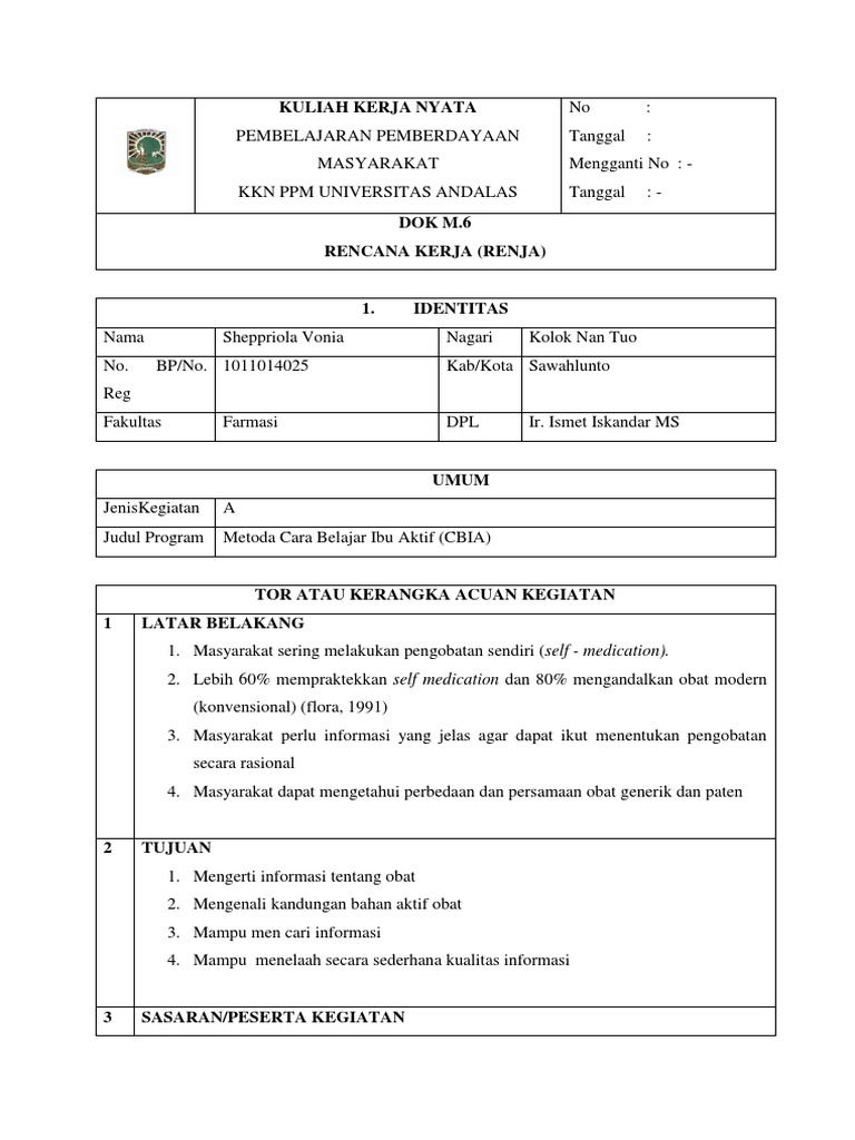 Contoh Renja KKN Unand | PDF