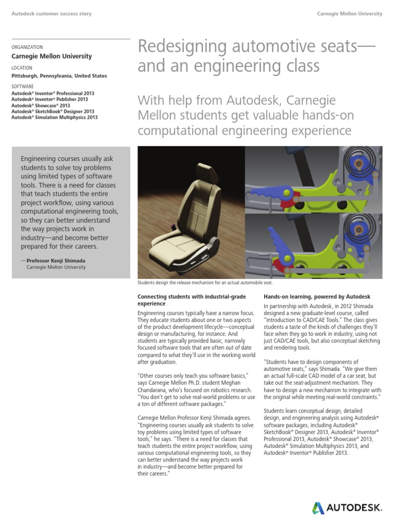 Autodesk Redesigning Automotive Seats And An Engineering Class Pdf