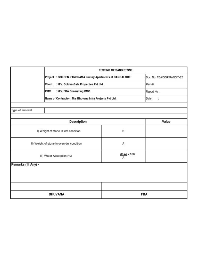 Sandstone Testing Report for Golden Panorama | PDF