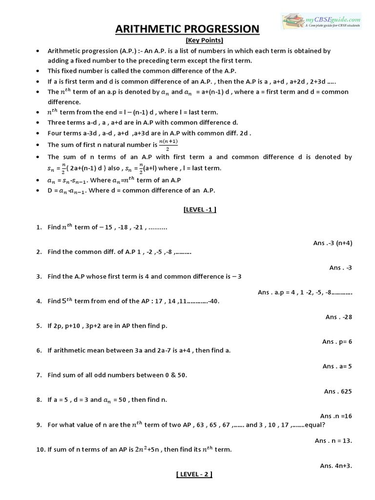 Arithmetic Progression Concepts and Problems | PDF | Summation | Sequence