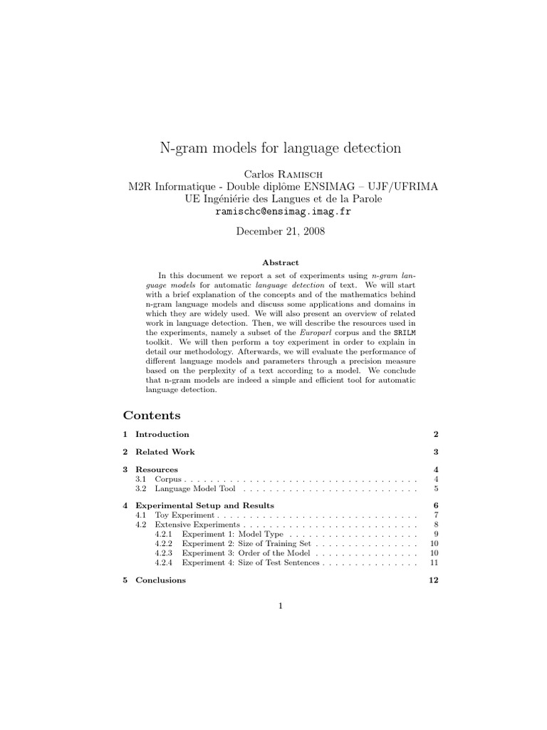 N-Gram Models For Language Detection | PDF | Linguistics | Cognition