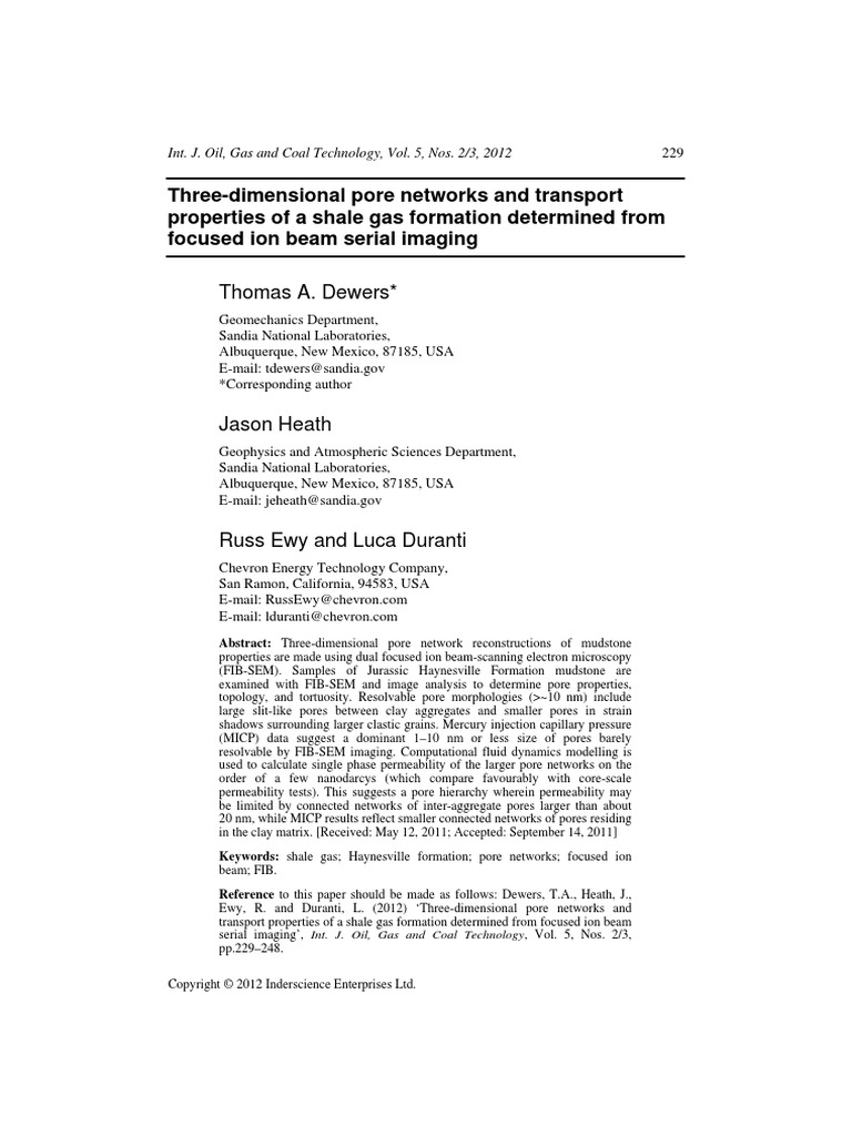 Three-Dimensional Pore Networks and Transport Properties of A Shale Gas ...