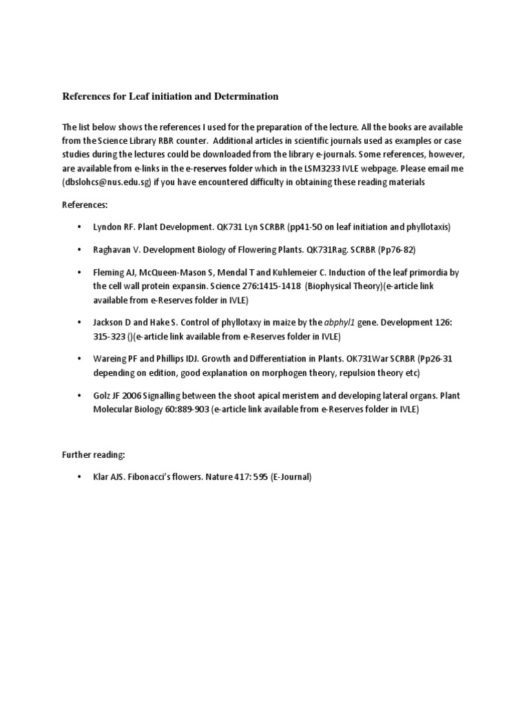 References For Leaf Initiation and Determination | PDF