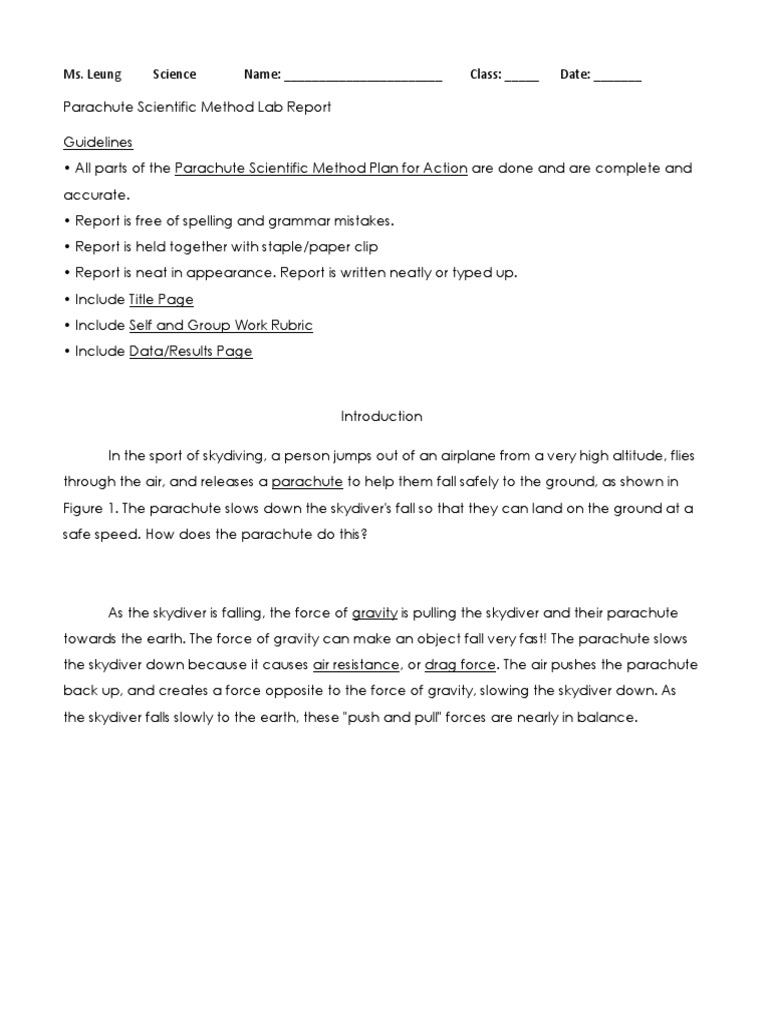 Parachute Lab Report | PDF | Parachuting | Experiment