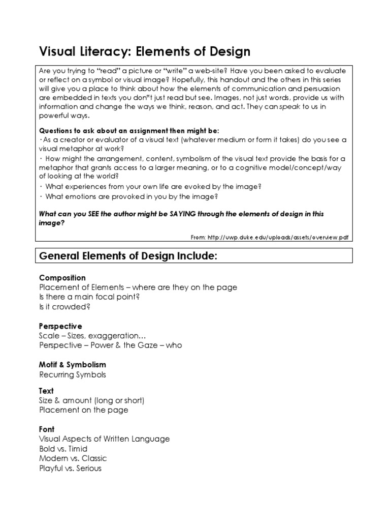 Visual Literacy - Design Elements | PDF | Composition (Visual Arts ...