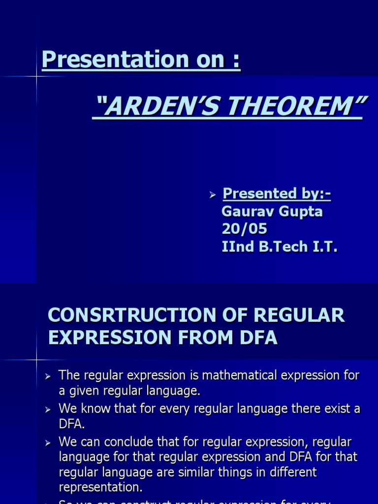 Arden’s Theorem for B.Tech IT Students | PDF | Theory Of Computation ...
