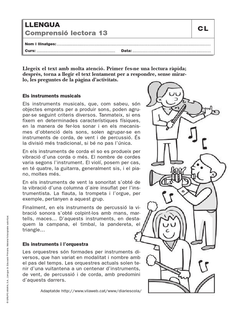 Comprensión Lectora Instruments Musicals PDF | PDF