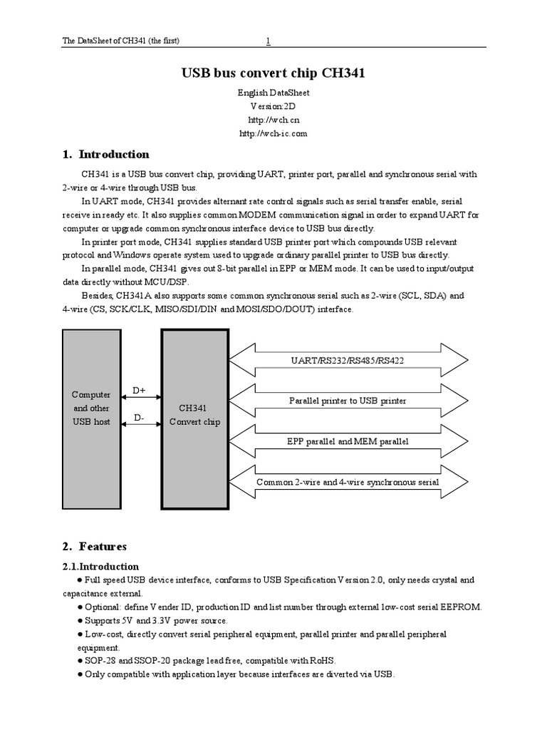 DataSheet of CH341 | PDF | Usb | Input/Output
