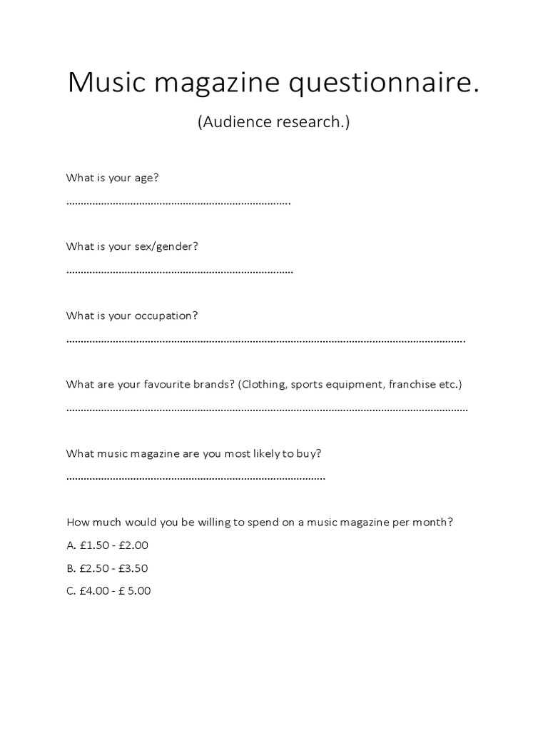 Music Magazine Audience Questionnaire | PDF | Social Science