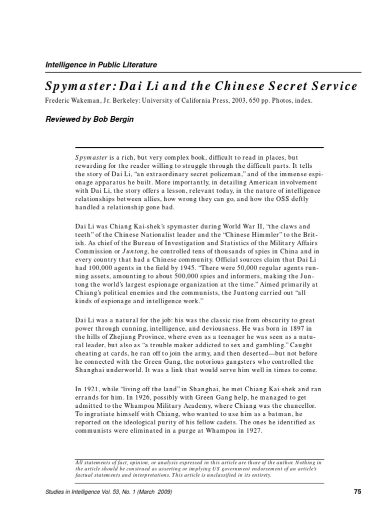 Spymaster Dai Li PDF | PDF | Republic Of China | Unrest