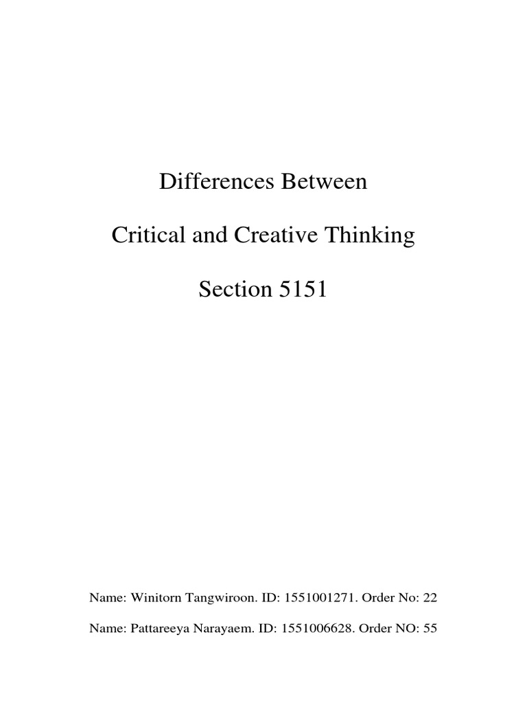 Differences Between Critical and Creative Thinking | PDF | Critical ...