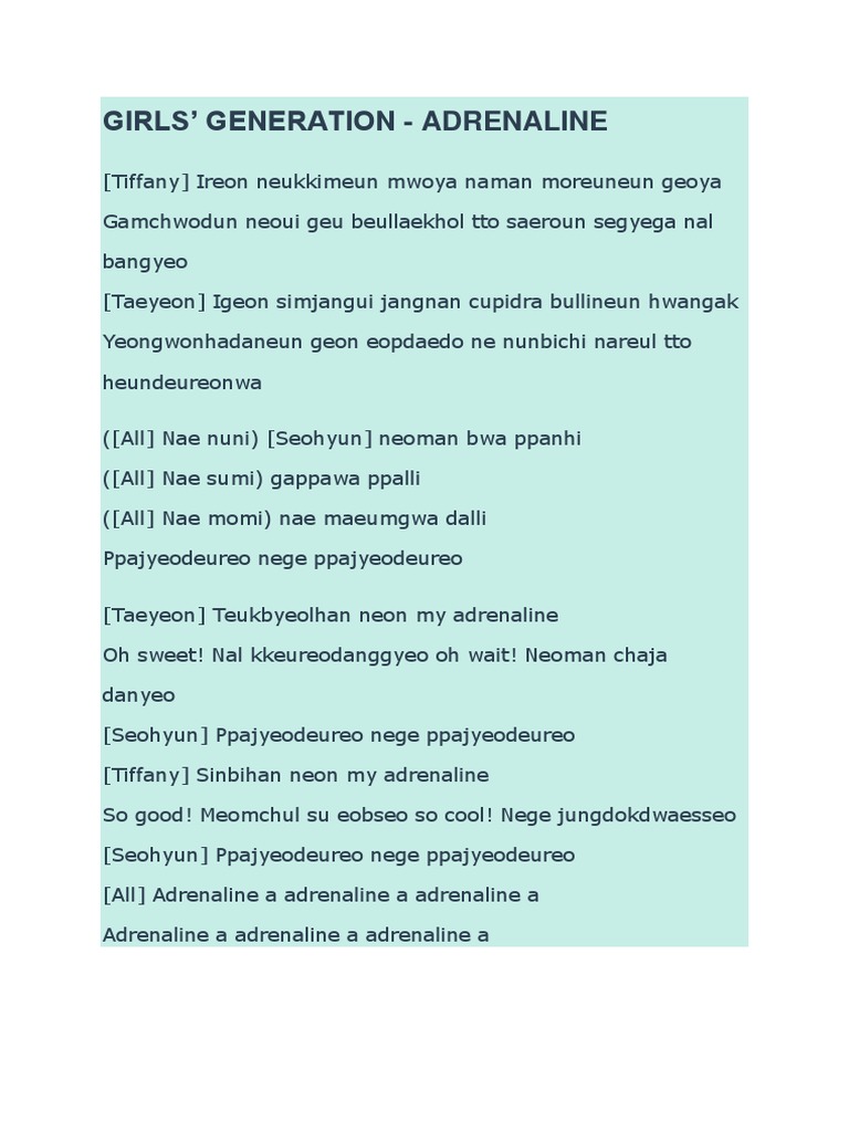 Girls' Generation - Adrenaline Lyrics | PDF