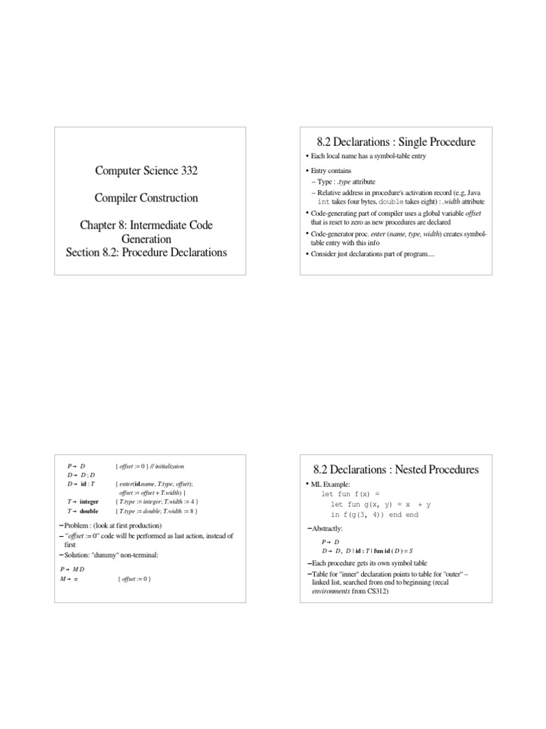 8.2 Declarations: Single Procedure: Int Takes Four Bytes, Double Takes ...