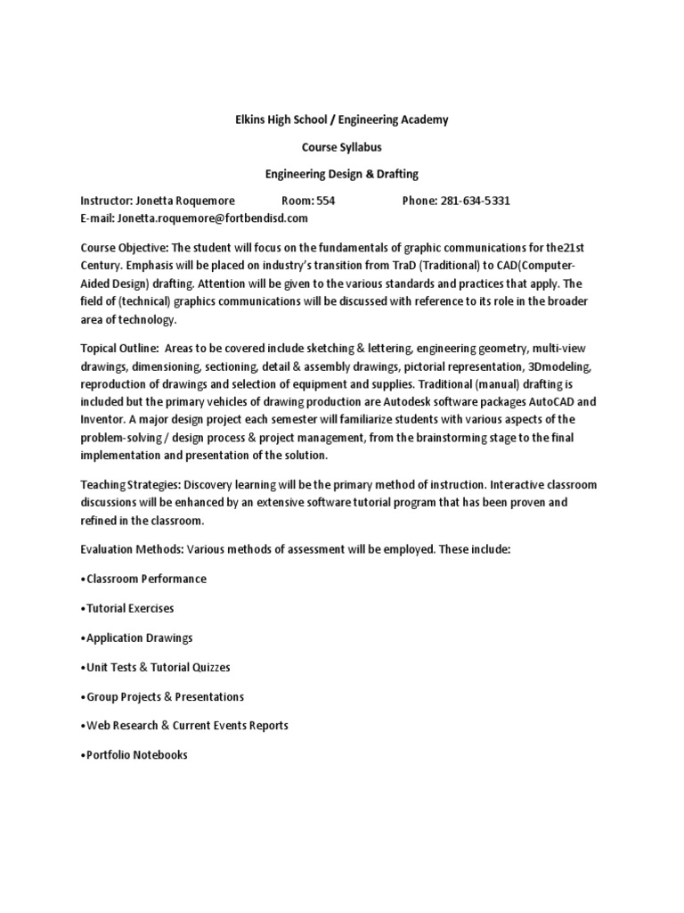 Course Syllabus | PDF | Technical Drawing | Homework
