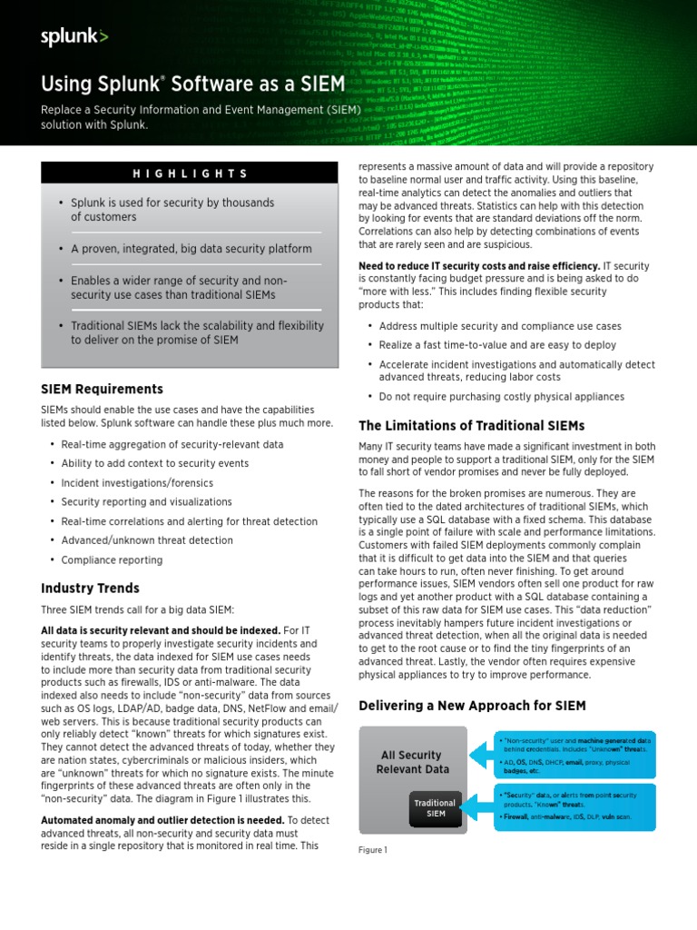 Splunk As A SIEM Tech Brief | PDF | Trademark | Databases