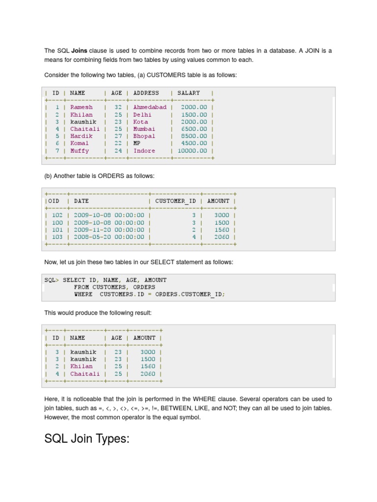 Understanding SQL Joins: Types of Joins in SQL and Examples of INNER, LEFT, RIGHT and FULL OUTER ...
