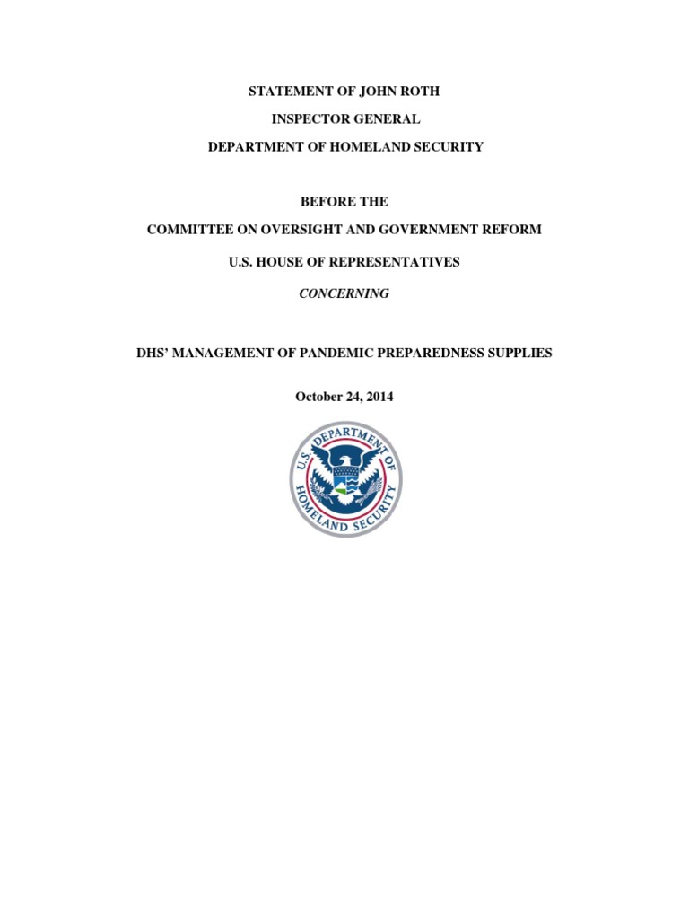 Roth DHS OIG Statement 10 24 Ebola | PDF | United States Department Of ...