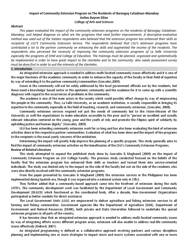 Impact of Community Extension Program On The Residents of Barangay ...