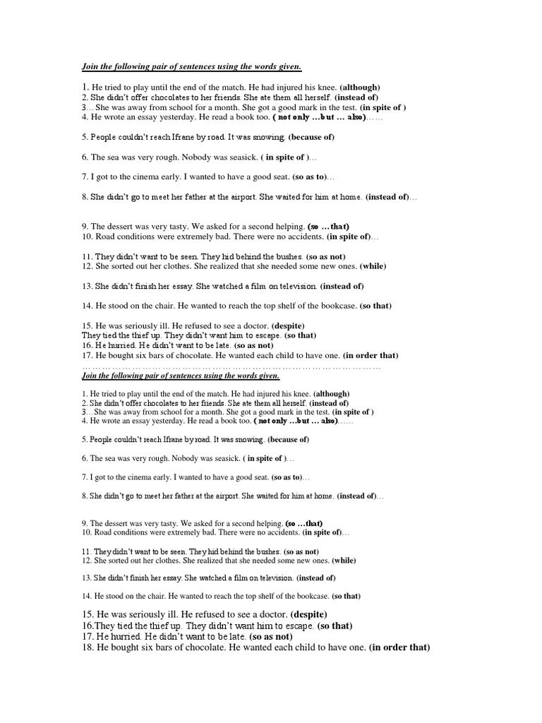 Sentence Joining Exercises | PDF