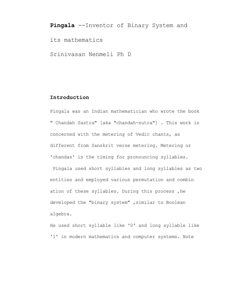 Pingala - Inventor of Binary Number System and Pascal Triangle ...
