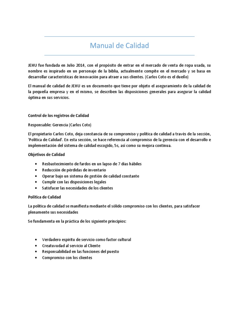 Manual de Calidad | Descargar gratis PDF | Ropa | Calidad (comercial)