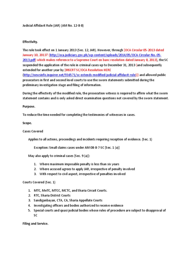 Judicial Affidavit Rule Notes | PDF | Affidavit | Prosecutor