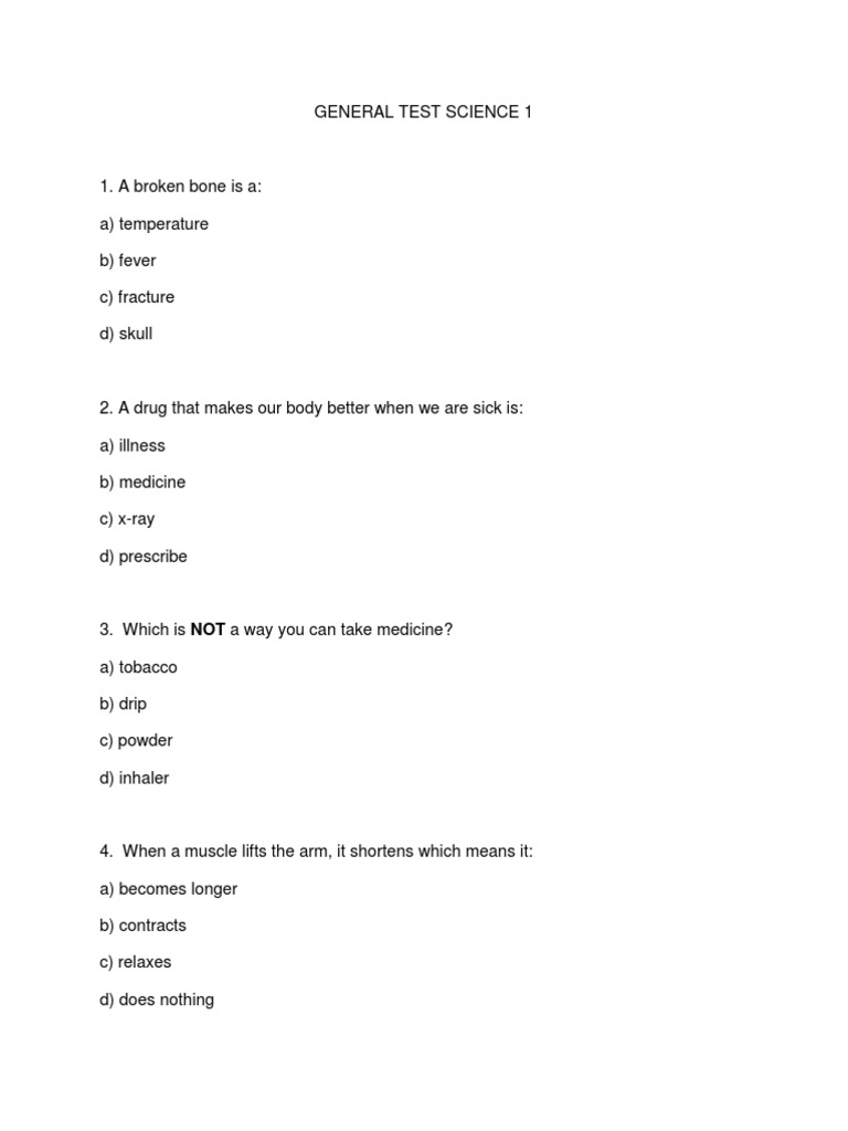 SCIENCE Cambridge 4th Grade Test | PDF | Skeleton | Bone