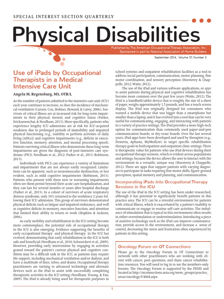 Physical Disabilities: Use of Ipads by Occupational Therapists in A ...