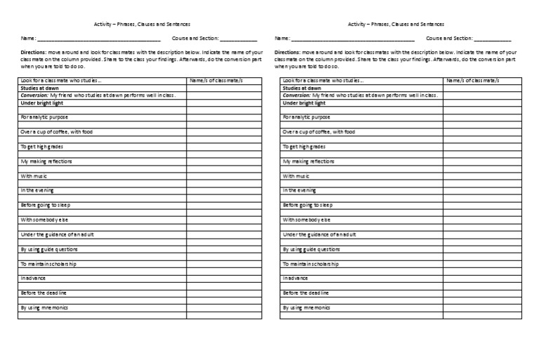 Phrases and Clauses Activity Guide | PDF | Career & Growth | Wellness