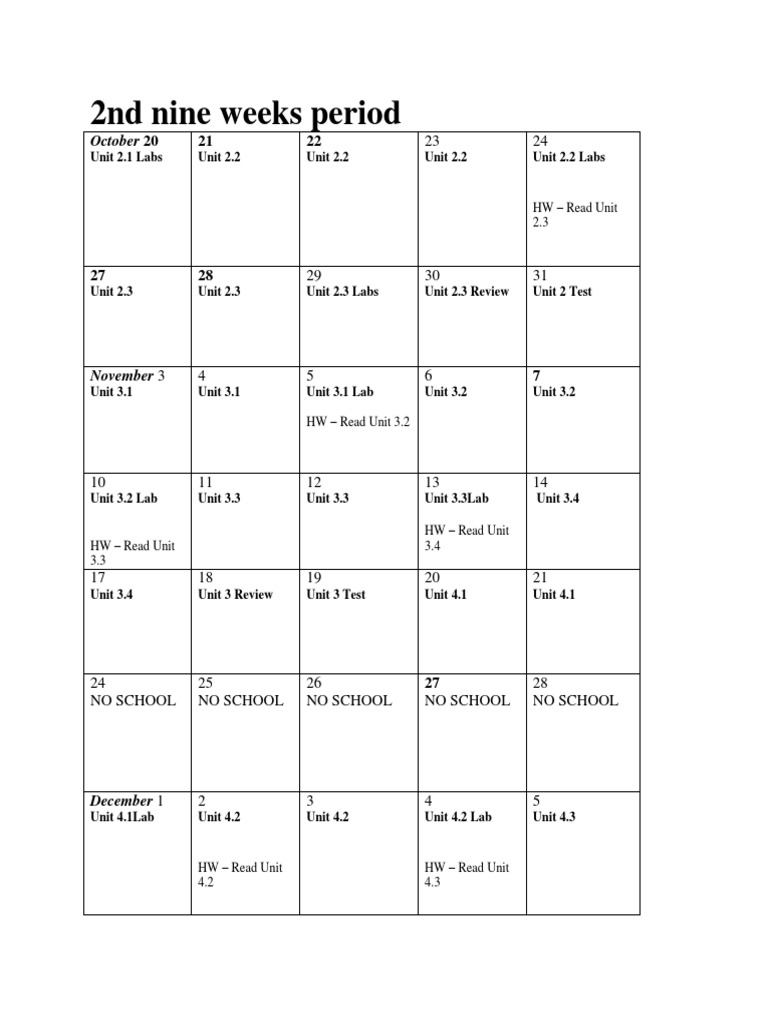 2nd Nine Weeks Period Calendar - Pic | PDF | Science & Mathematics