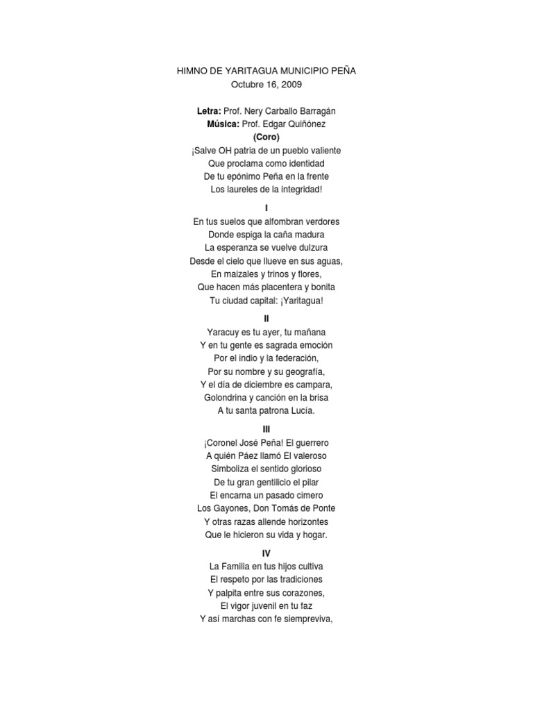Himno de Yaritagua | PDF