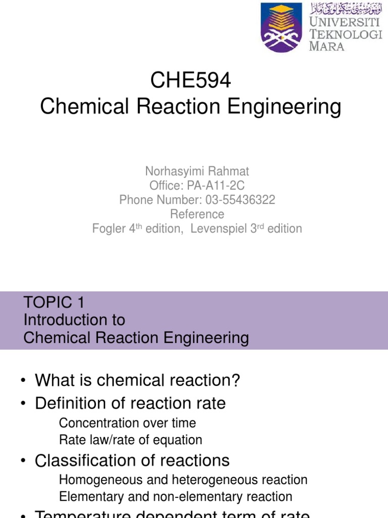 Introduction to Chemical Reaction Engineering | PDF | Reaction Rate ...