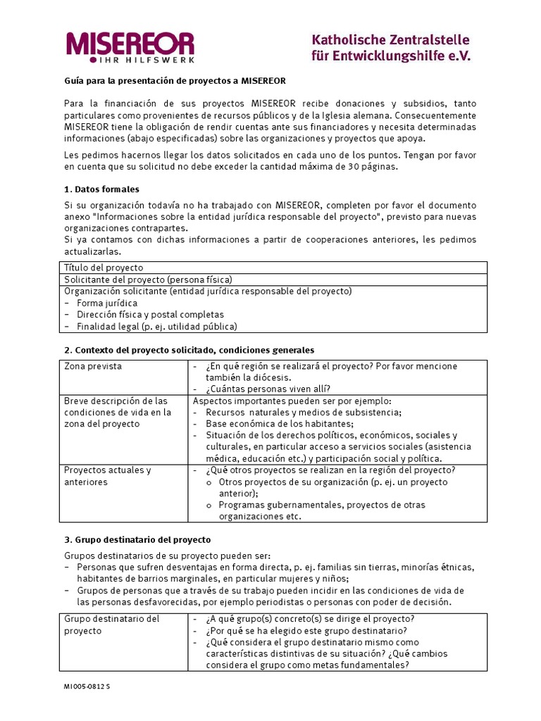 Guia para La Presentacion de Proyectos A MISEREOR PDF | PDF | Planificación | Sustentabilidad