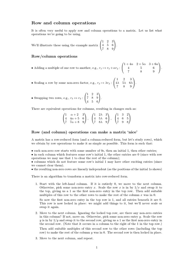 Row Operations | PDF | Matrix (Mathematics) | Algebra