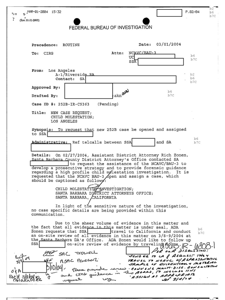 Michael Jackson FBI File Pages - 2004 Child Molestation Allegations | PDF