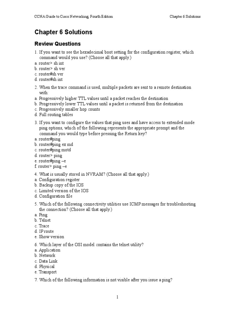 CCNA Guide To Networking - Ch6 - Quiz Solutions | PDF | Router (Computing) | Computer Network