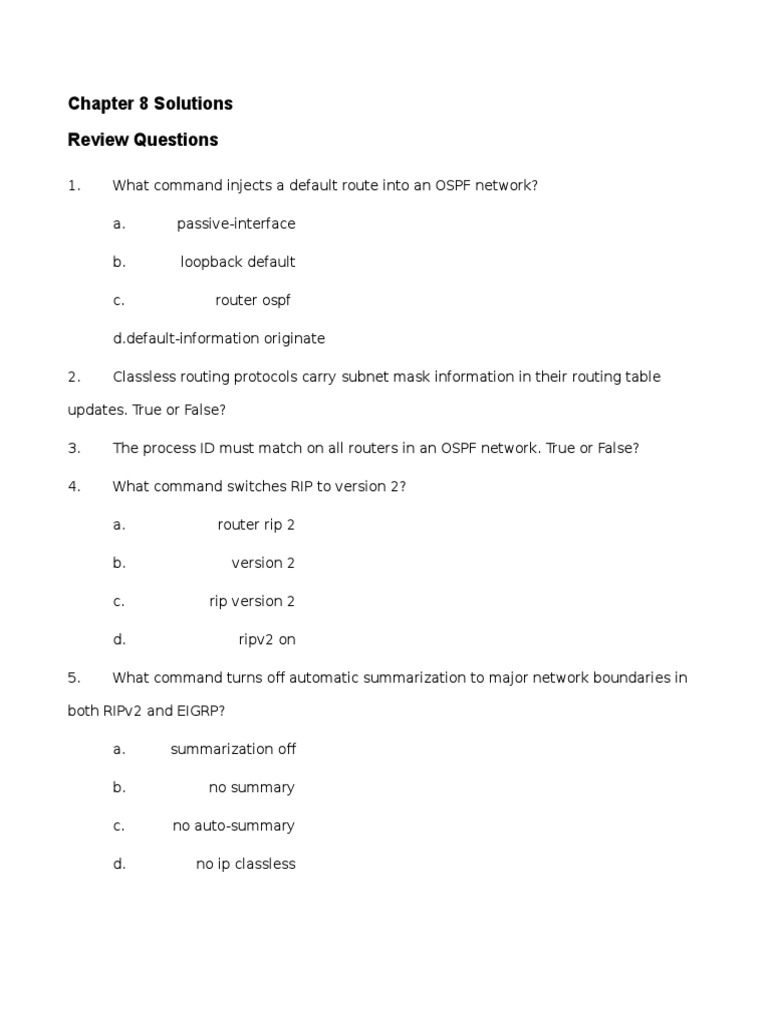 CCNA Guide To Networking - Ch8 - Quiz Solutions | PDF | Router (Computing) | Computer Network
