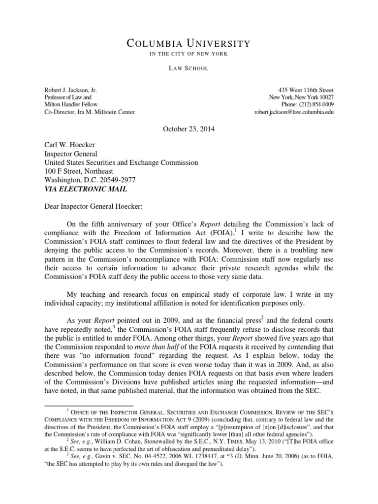 SEC Inspector General Request | PDF | U.S. Securities And Exchange ...