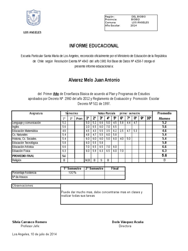 Informe Notas Parciales | Academia | Educación avanzada