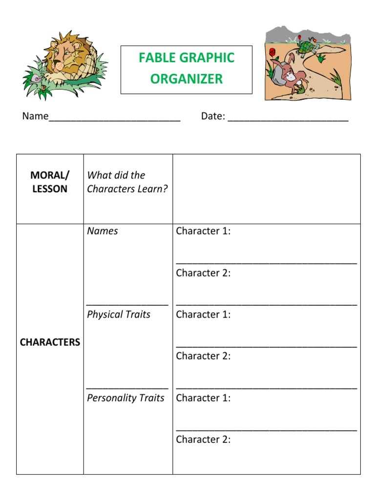 Fable Graphic Organizer: What Did The Characters Learn? | PDF