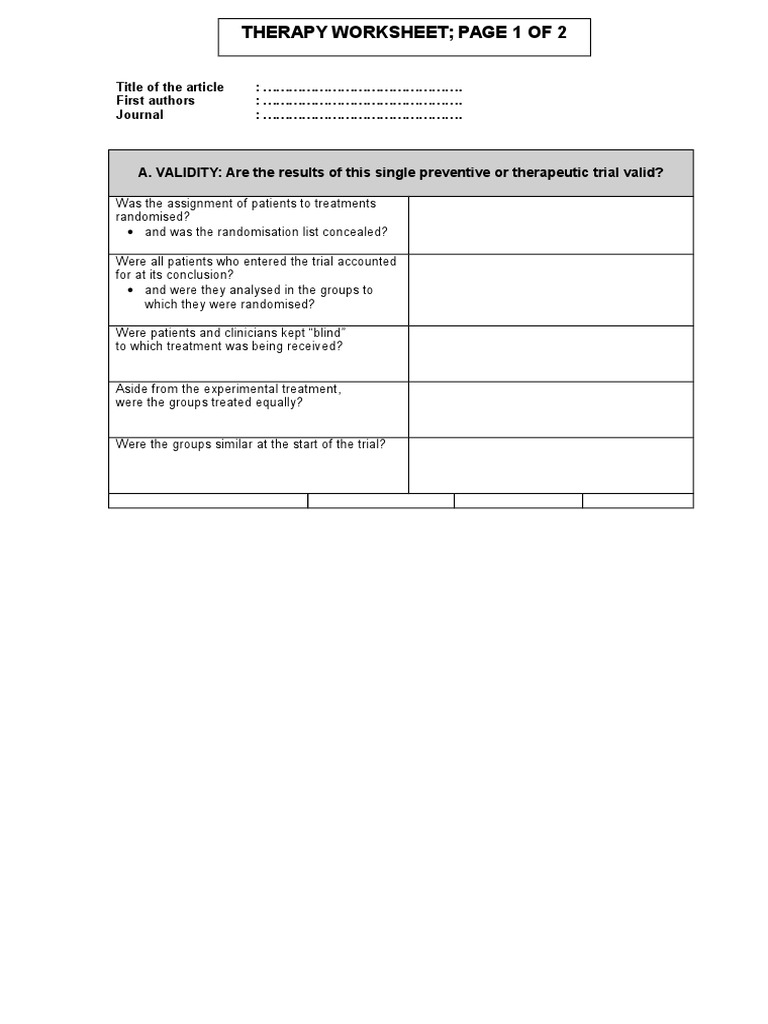 Therapy Worksheet Page 1 of 2: A. VALIDITY: Are The Results of This ...