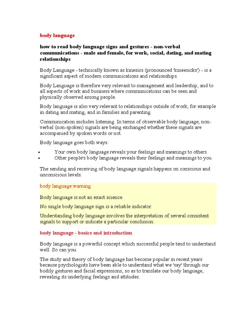 Body Language | PDF | Body Language | Nonverbal Communication