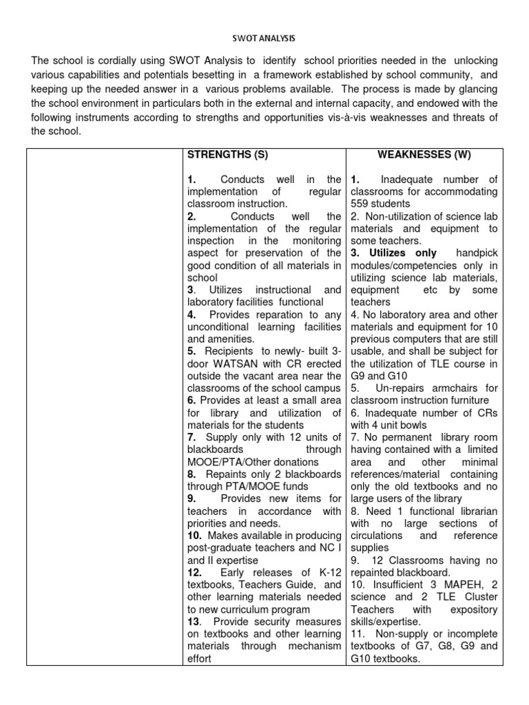 Swot Analysis | PDF | Swot Analysis | Classroom