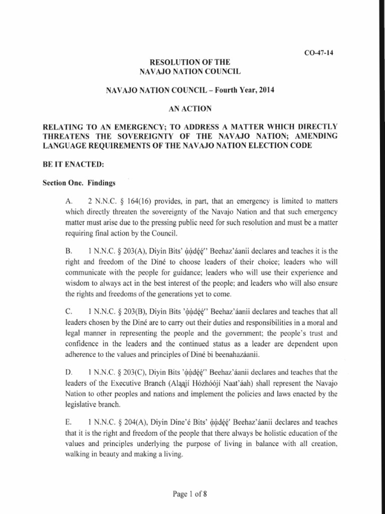 Navajo Nation Council Emergency Resolution | PDF | Navajo Nation ...