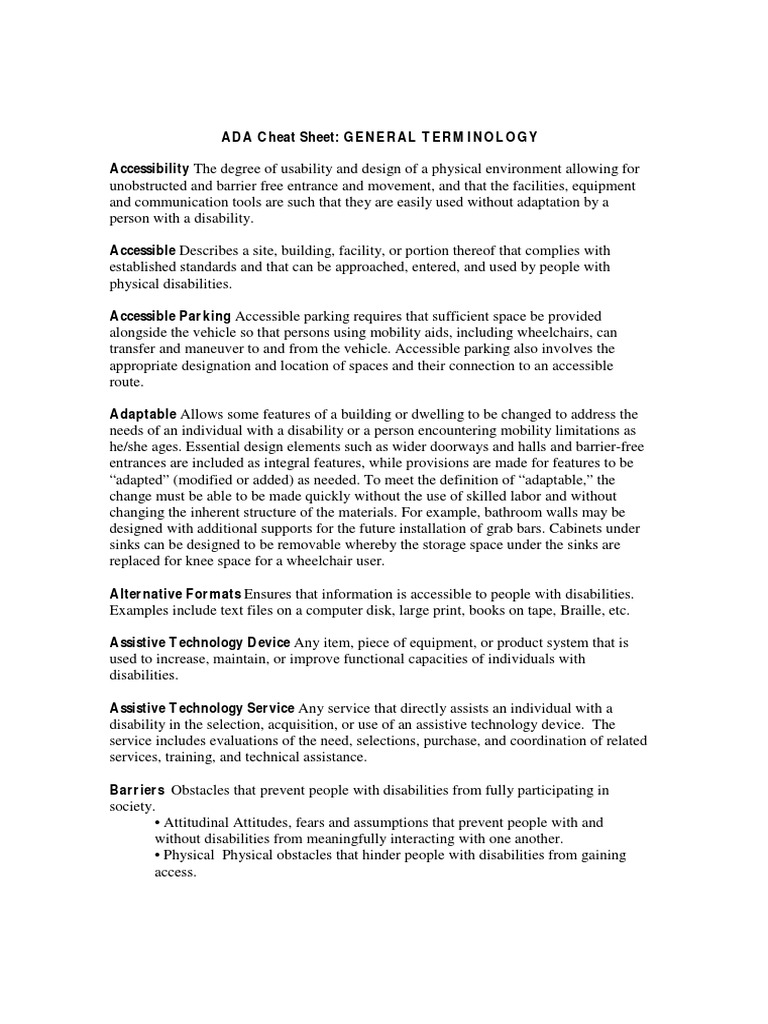 ADA Accessibility Terms Guide | PDF | Accessibility | Pedestrian Crossing